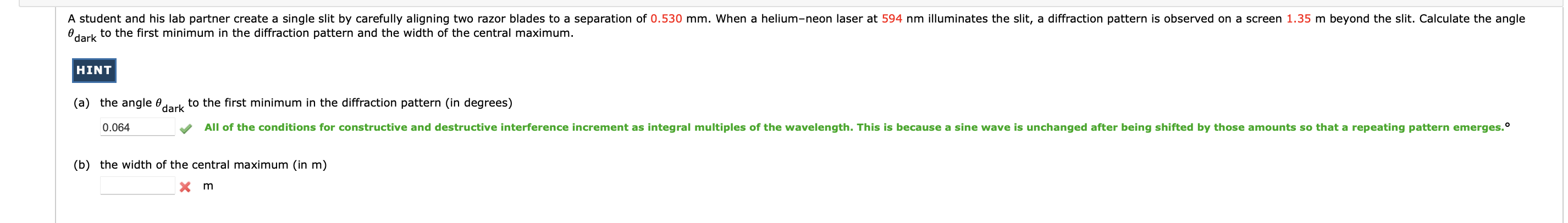 Solved θdark to the first minimum in the diffraction | Chegg.com