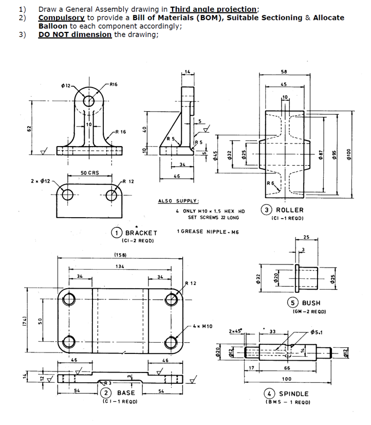 Solved 1) Draw a General Assembly drawing in Third angle | Chegg.com