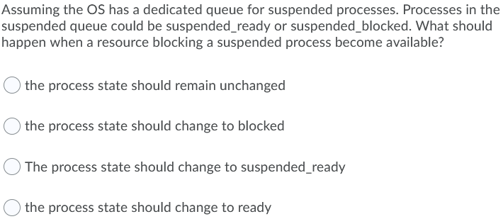 Solved Assuming the OS has a dedicated queue for suspended | Chegg.com