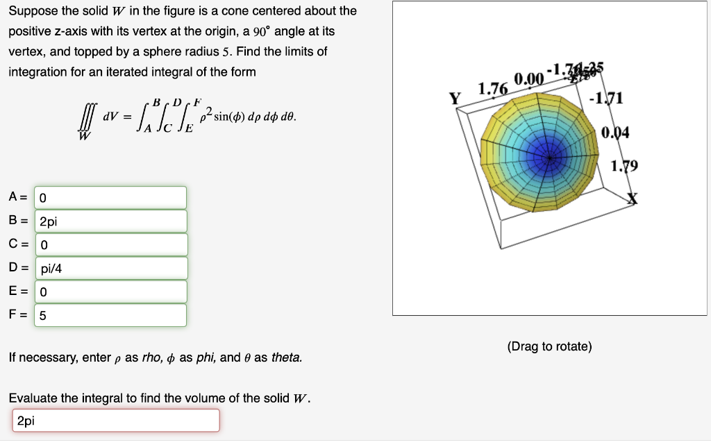 Solved Suppose the solid w in the figure is a cone centered | Chegg.com