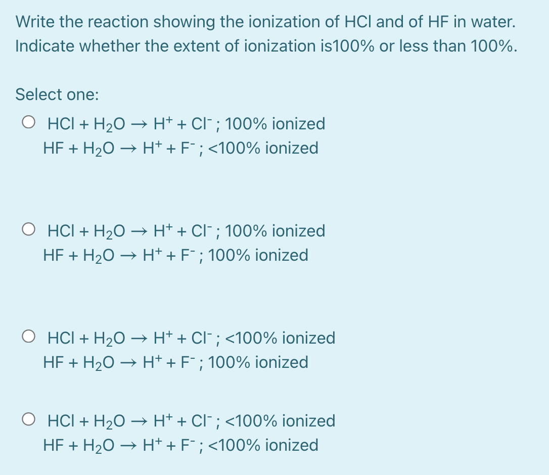 Solved Write the reaction showing the ionization of HCl and | Chegg.com