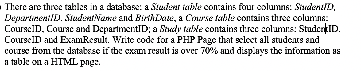 Solved There are three tables in a database: a Student table | Chegg.com