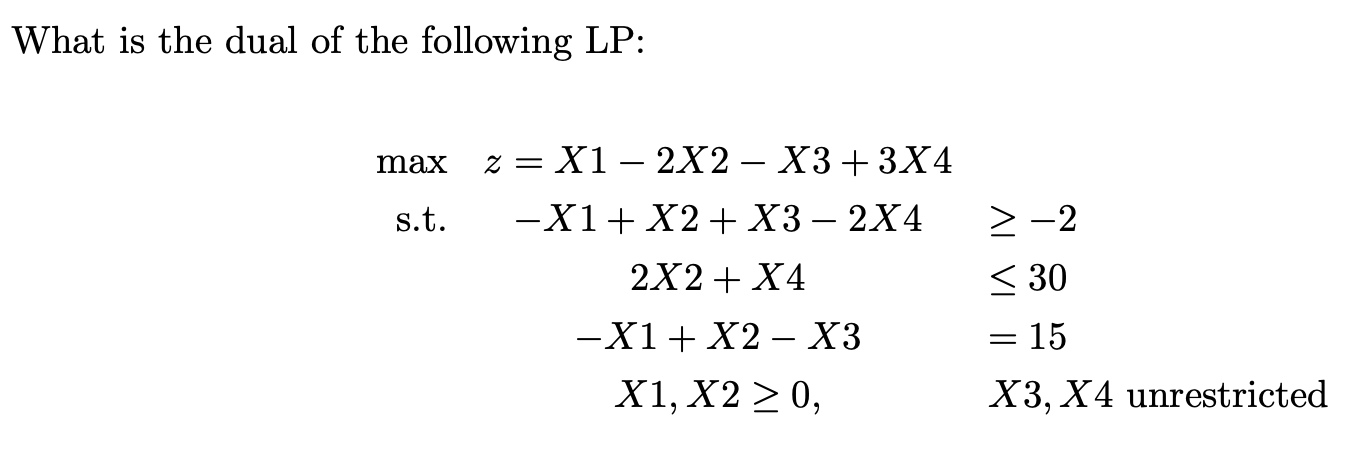 Solved What is the dual of the following LP: max s.t. | Chegg.com