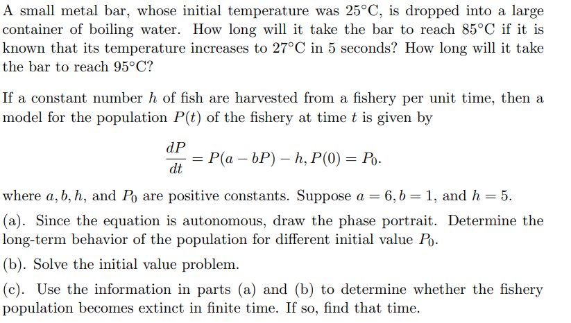 Solved A small metal bar, whose initial temperature was | Chegg.com