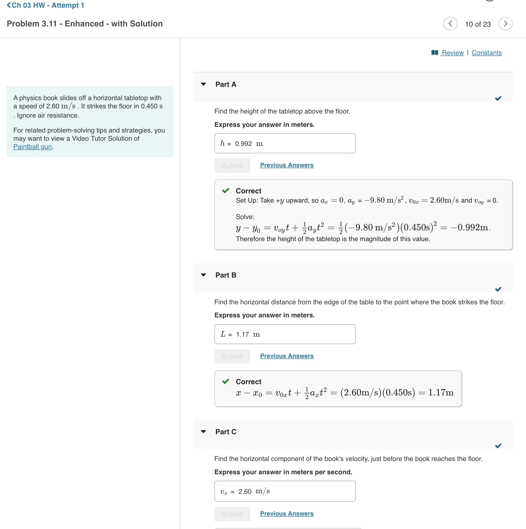 Solved A physics book slides off a horizontal tabletop with | Chegg.com