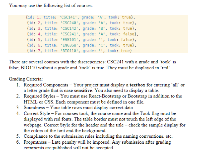 Solved PLEASE PROVIDE THE .CSS AND .JS FILES (REACT | Chegg.com