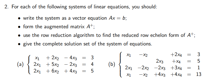 Solved 2. For each of the following systems of linear | Chegg.com