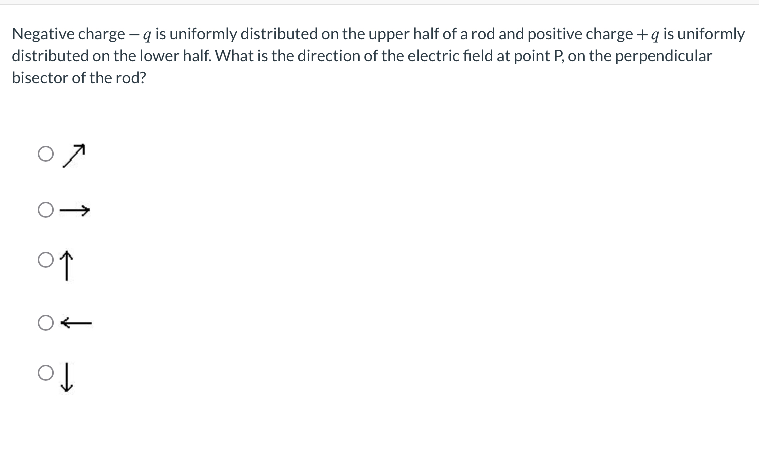 [Solved]: Negative charge q is uniformly distributed on the