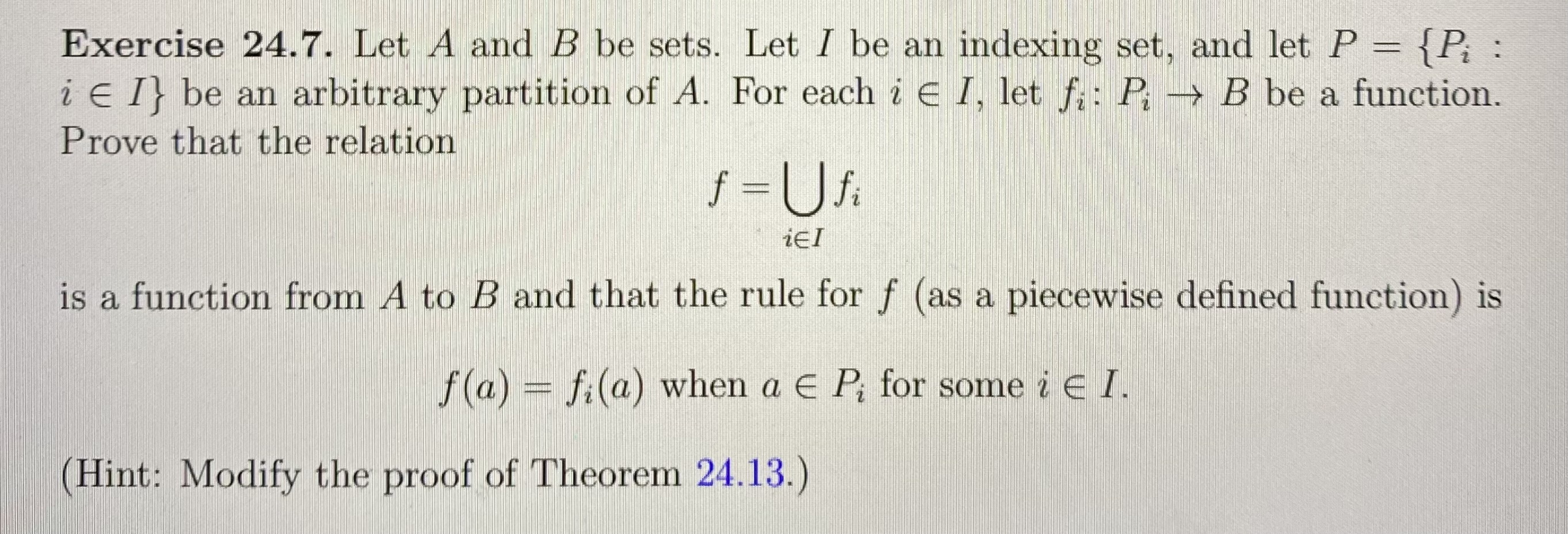 Solved Exercise 24.7. Let A and B be sets. Let I be an | Chegg.com