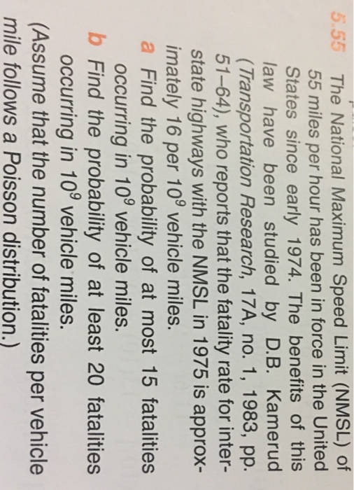 Solved The National Maximum Speed Limit (NMSL) of 55 miles | Chegg.com