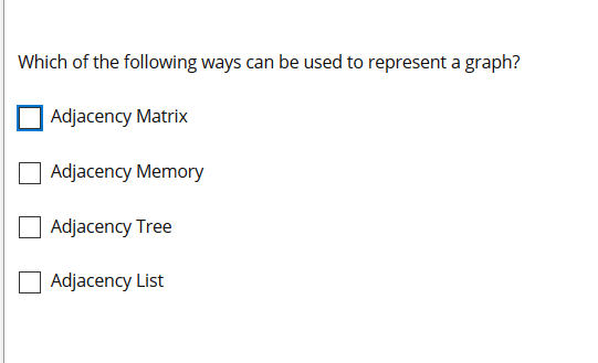 Solved Following Ways Used Represent Graph Adjacency Matrix Adjacency Memory Adjacency Tree 8698