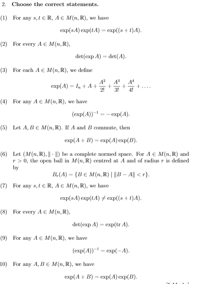 Solved 2. Choose the correct statements. (1) For any | Chegg.com