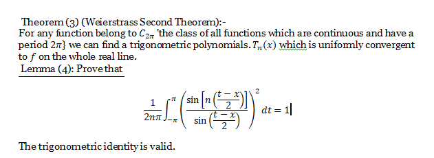 Solved Theorem (3) (Weierstrass Second Theorem):- For any | Chegg.com