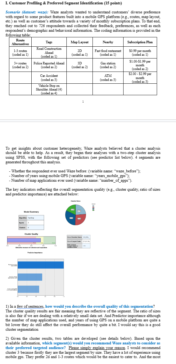 Solved I. Customer Profiling \& Preferred Segment | Chegg.com