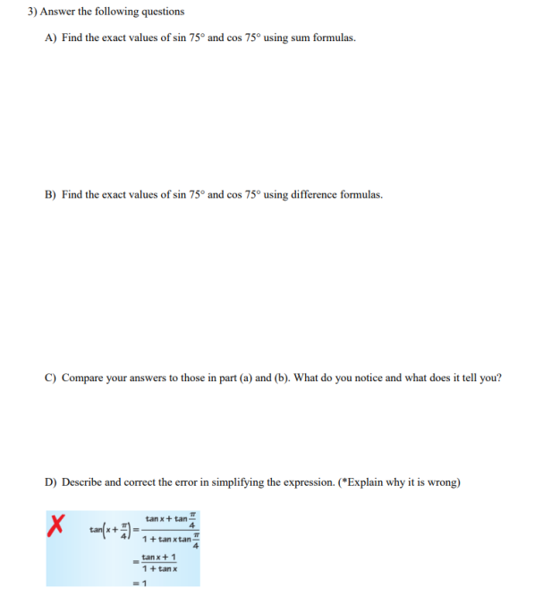 Solved 3) Answer the following questions A) Find the exact | Chegg.com