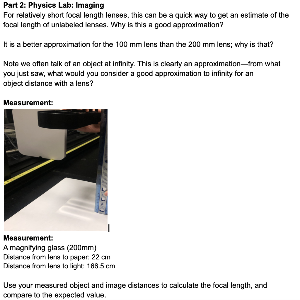 Solved Part 2: Physics Lab: Imaging For relatively short | Chegg.com