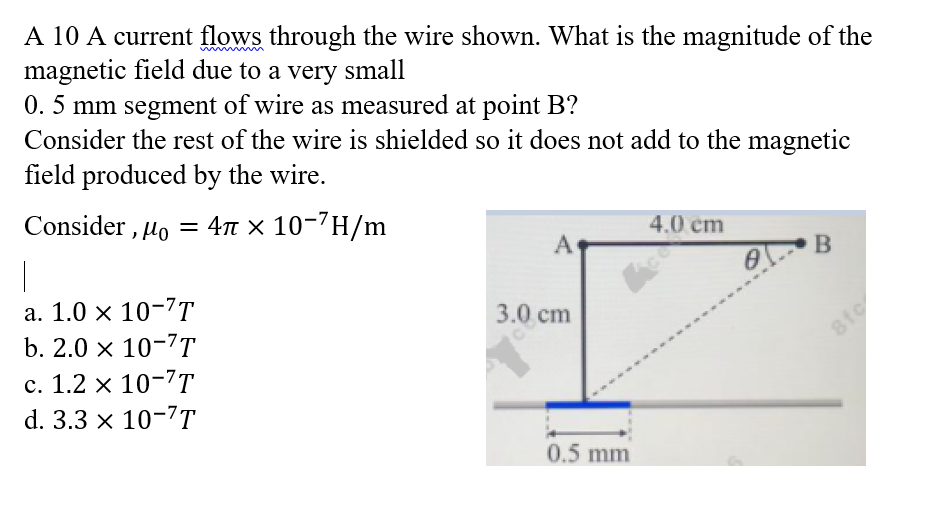 Solved A 10 A current flows through the wire shown. What is | Chegg.com