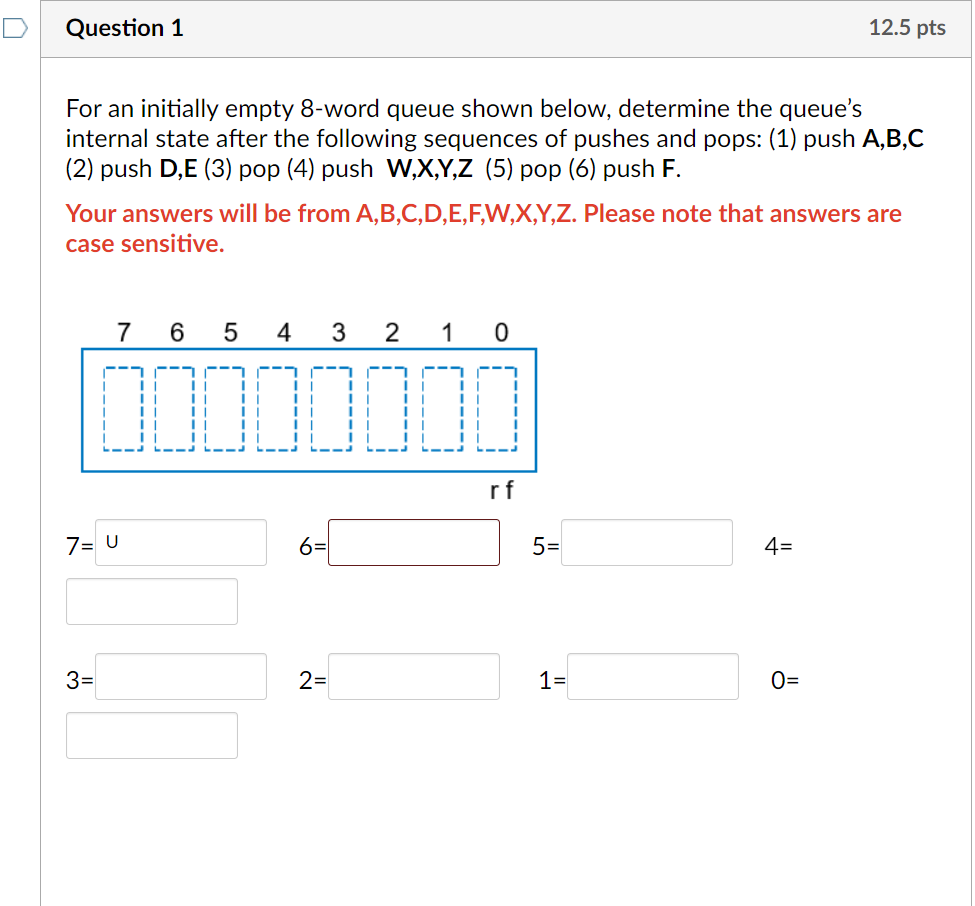 Solved For an initially empty 8-word queue shown below, | Chegg.com