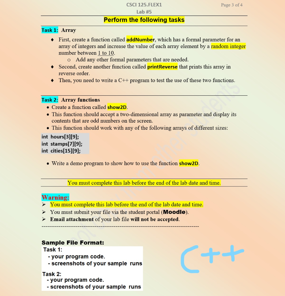 Solved CSCI 125.FLEX1 Page 3 of 4 Lab #5 Perform the | Chegg.com