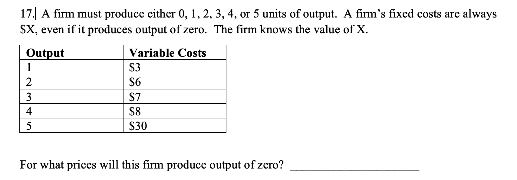 Solved 17. A firm must produce either 0,1,2,3,4, or 5 units | Chegg.com