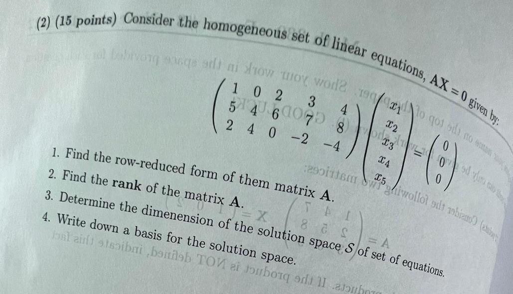 Solved (2) (15 points) Consider the homogeneous set of | Chegg.com