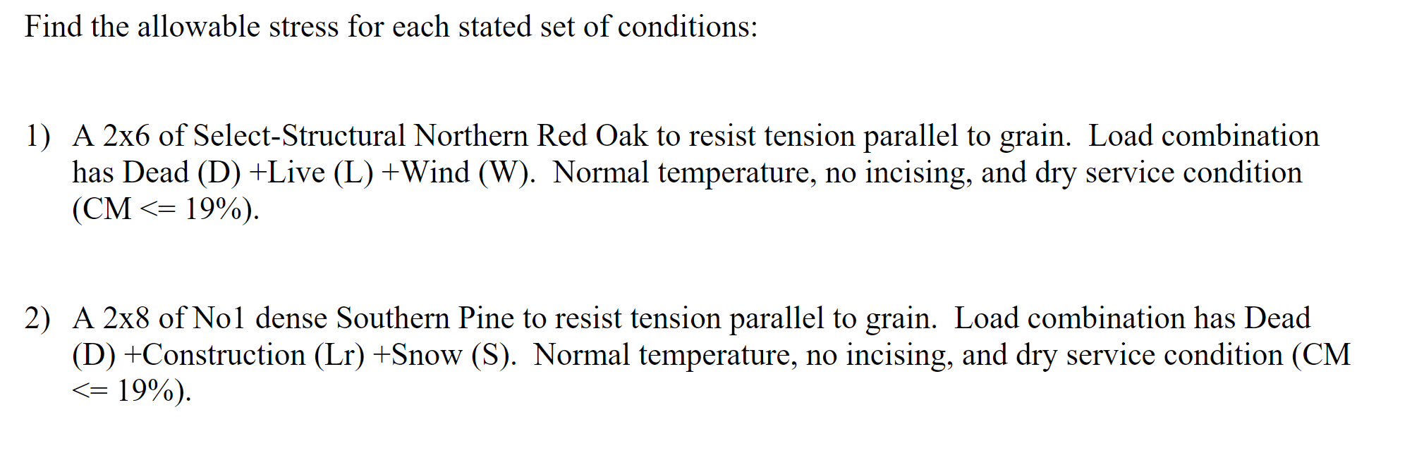 Solved Find the allowable stress for each stated set of | Chegg.com