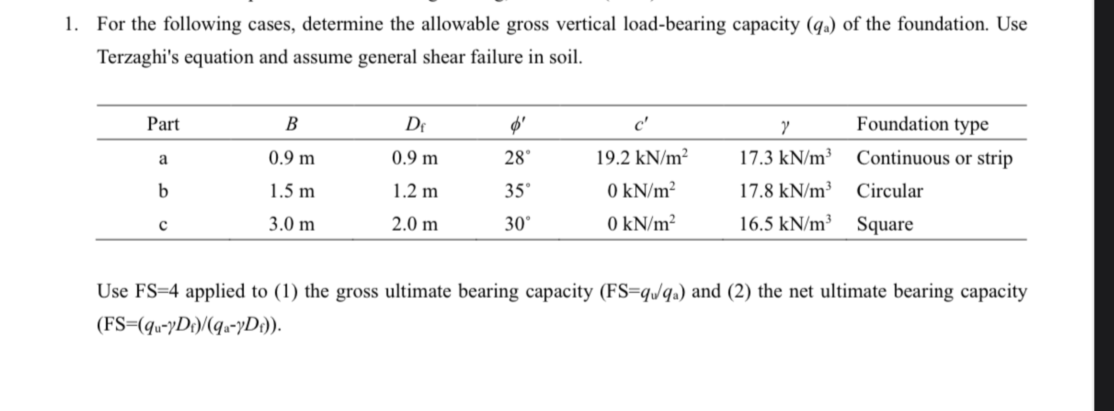 Solved For the following cases, determine the allowable | Chegg.com