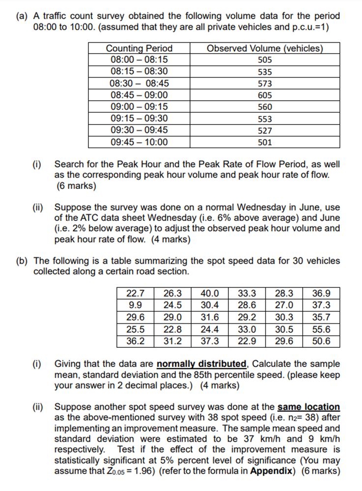 Solved (a) A traffic count survey obtained the following | Chegg.com