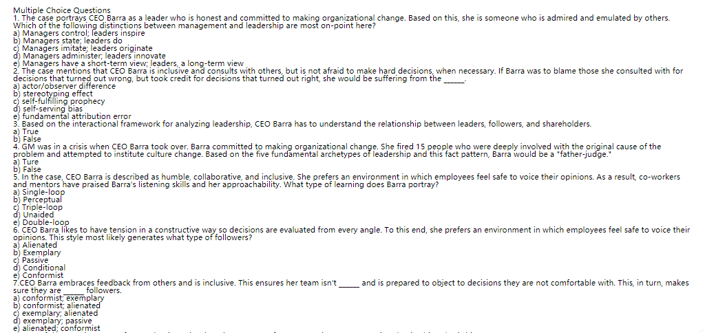 Solved Multiple Choice Questions 1. The case portrays CEO | Chegg.com