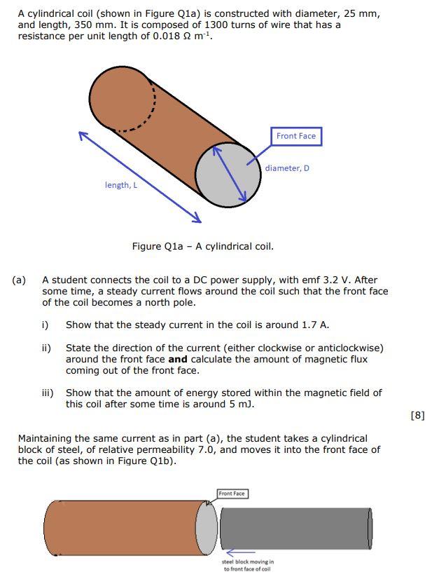 Solved A cylindrical coil (shown in Figure Q1a) is | Chegg.com