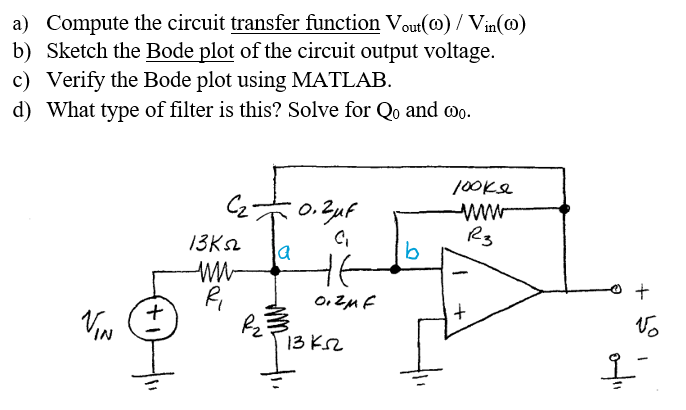 a) Compute the circuit transfer function Vout (ω)/Vin | Chegg.com