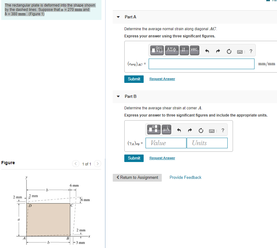 Solved The rectangular plate is deformed into the shape | Chegg.com
