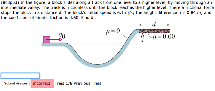 Solved (8c8p53) In the figure, a block slides along a track | Chegg.com