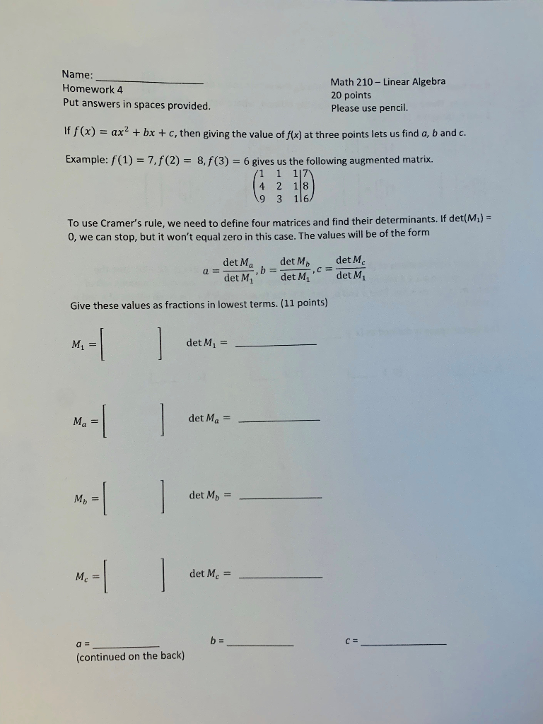 Solved Name: Math 210- Linear Algebra 20 points Please use | Chegg.com