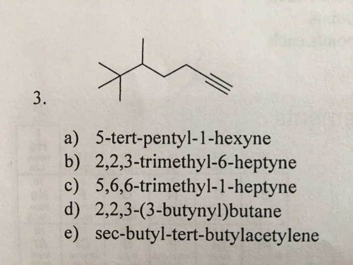 Solved a) 5-tert-pentyl-1-hexyne b) 2, 2, | Chegg.com