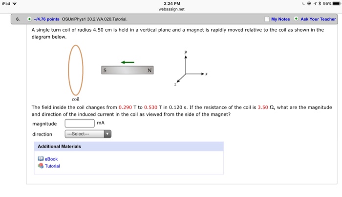 Solved iPad 2:24 PM 1囲イ害95% 6. -14.76 points OSUniPhys1 | Chegg.com Solved iPad 2:24 PM 1囲イ害95% 6. -14.76 points OSUniPhys1 | Chegg.com