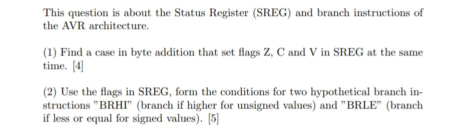 This question is about the Status Register (SREG) and | Chegg.com