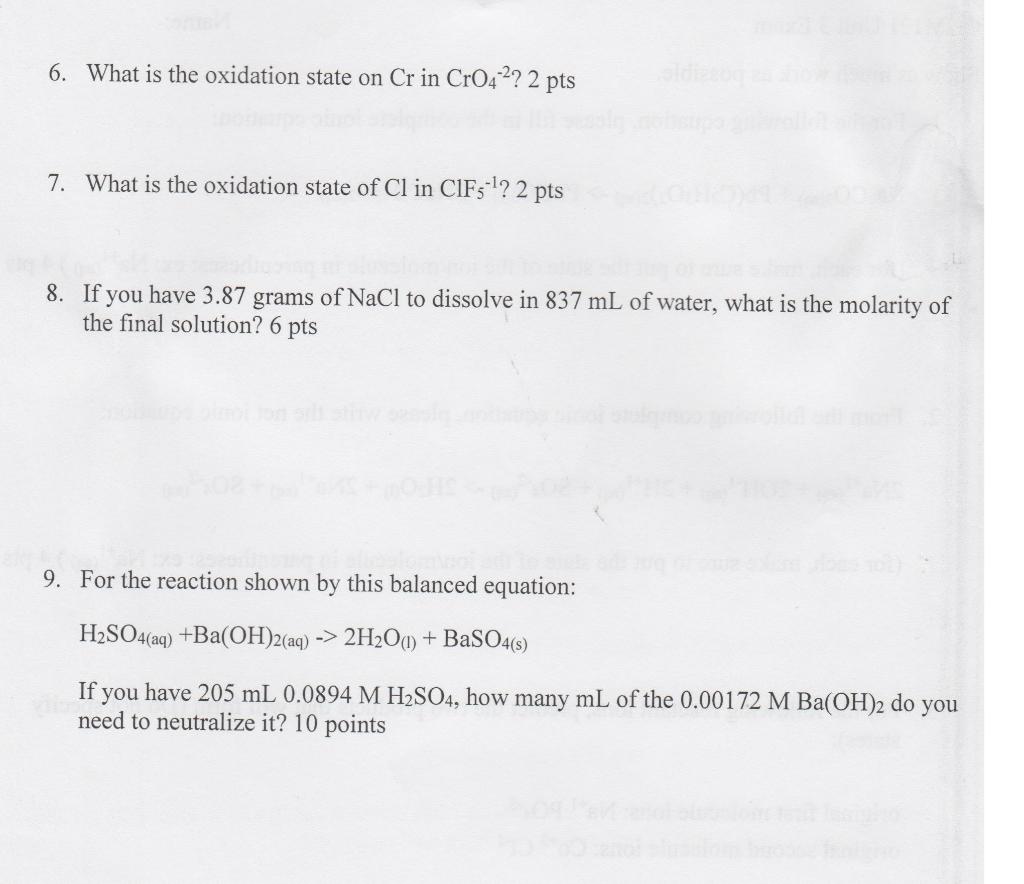 Solved 6. What is the oxidation state on Cr in CrO42?2 pts | Chegg.com