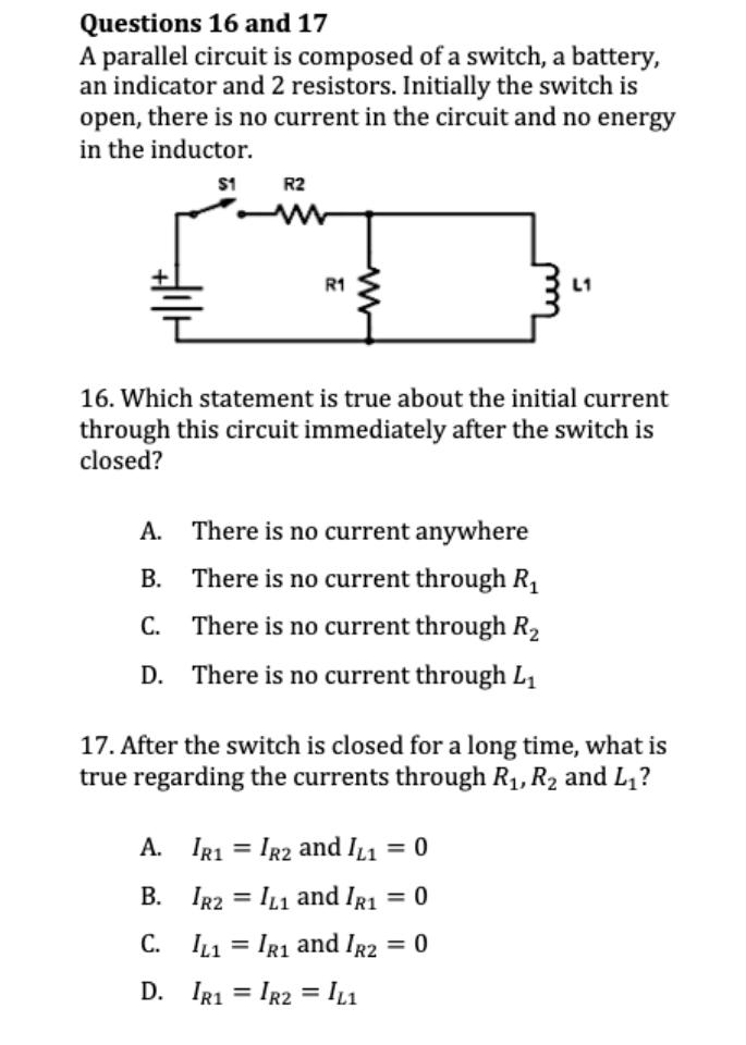 Solved Questions 16 and 17 A parallel circuit is composed of | Chegg.com
