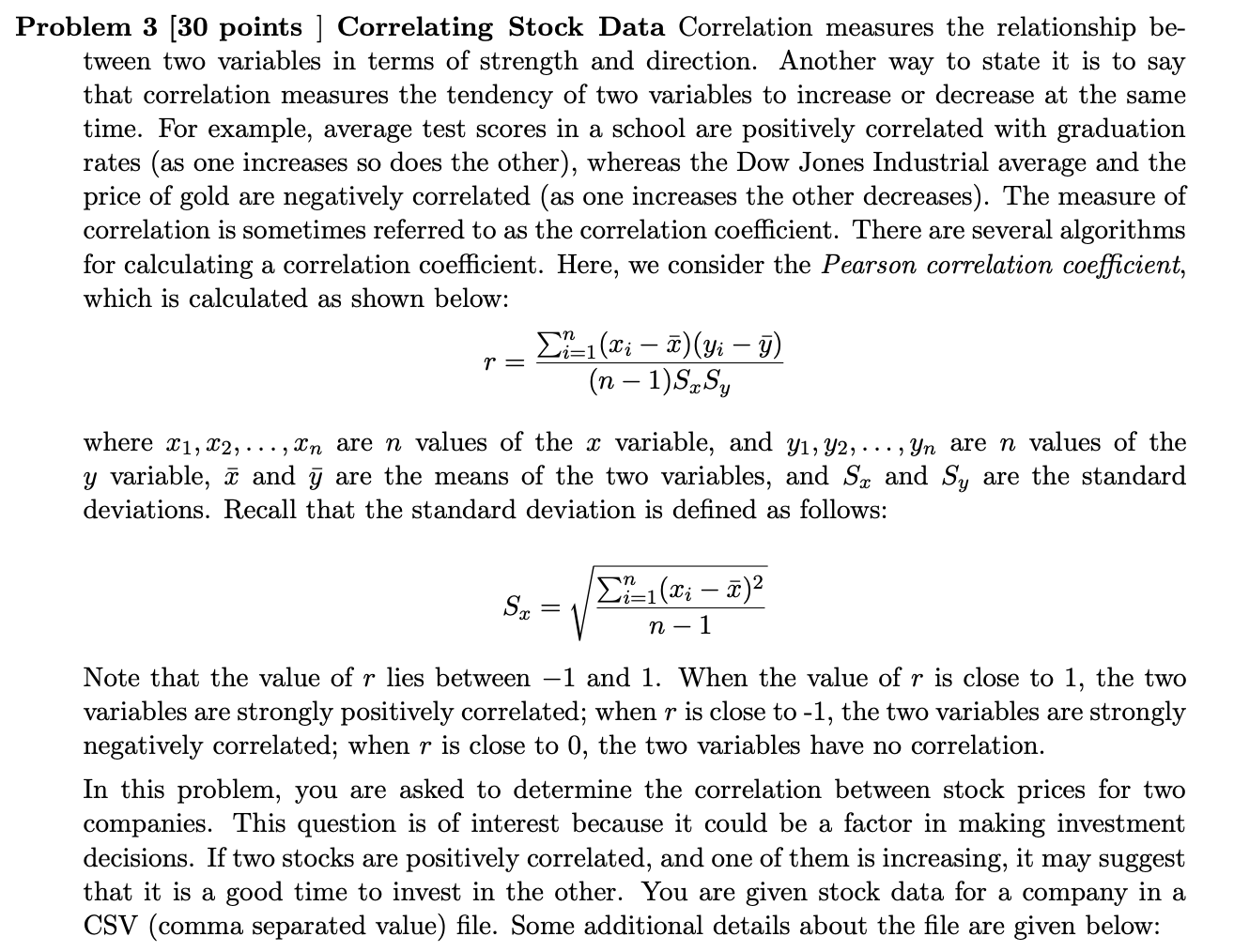 Solved Problem 3 [30 points ] Correlating Stock Data | Chegg.com