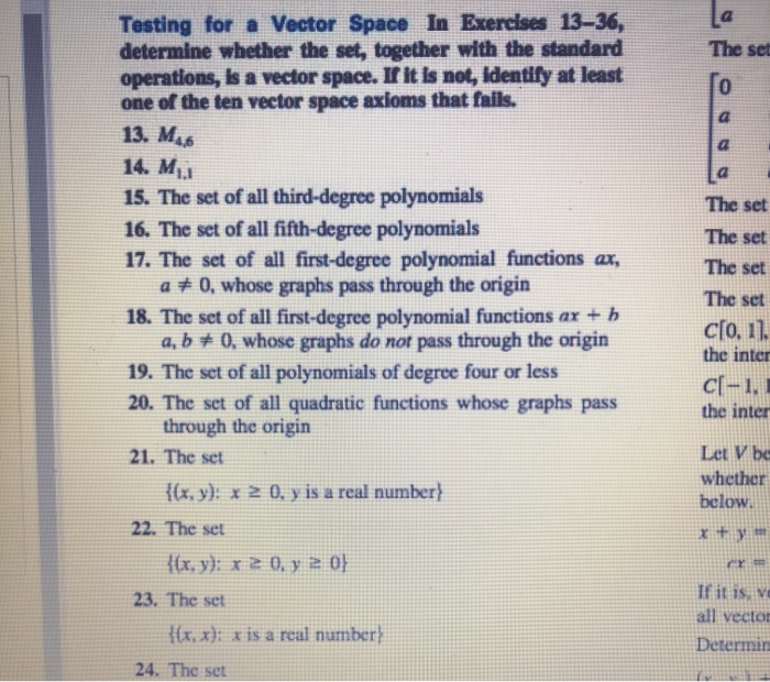 Solved La The set Testing for a Vector Space In Exercises | Chegg.com