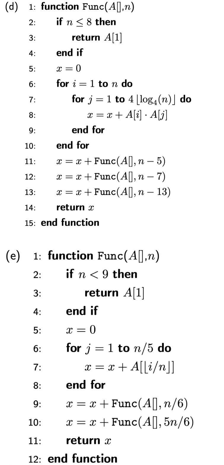 Solved 2: 3: 4: 5: X = 6: 7: (d) 1: function Func(Allin) if | Chegg.com