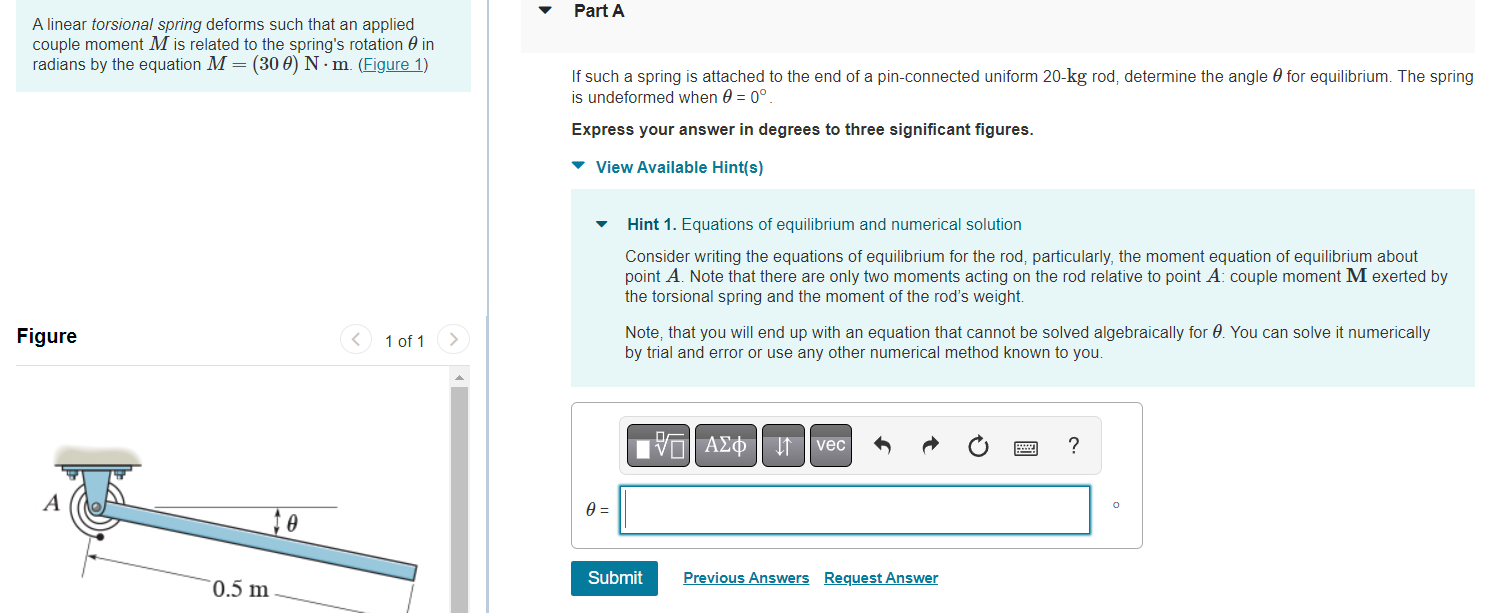 Solved A linear torsional spring deforms such that an | Chegg.com