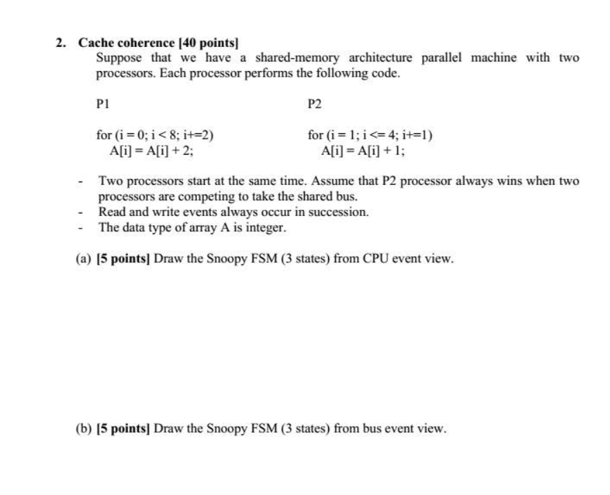 Cache coherence [40 points] Suppose that we have a | Chegg.com