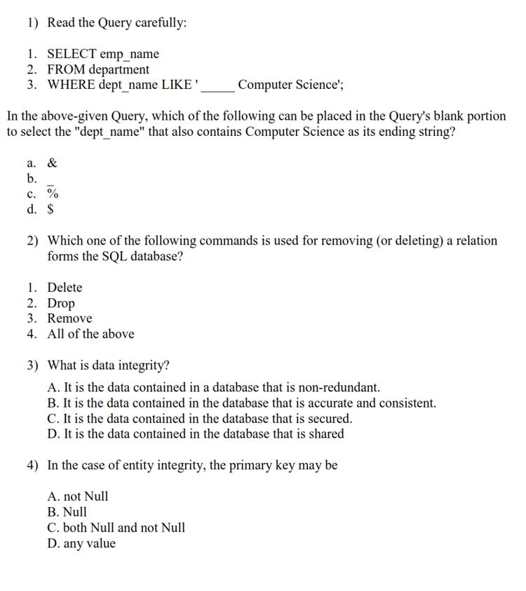 Solved 1) Read the Query carefully: 1. SELECT emp_name 2. | Chegg.com