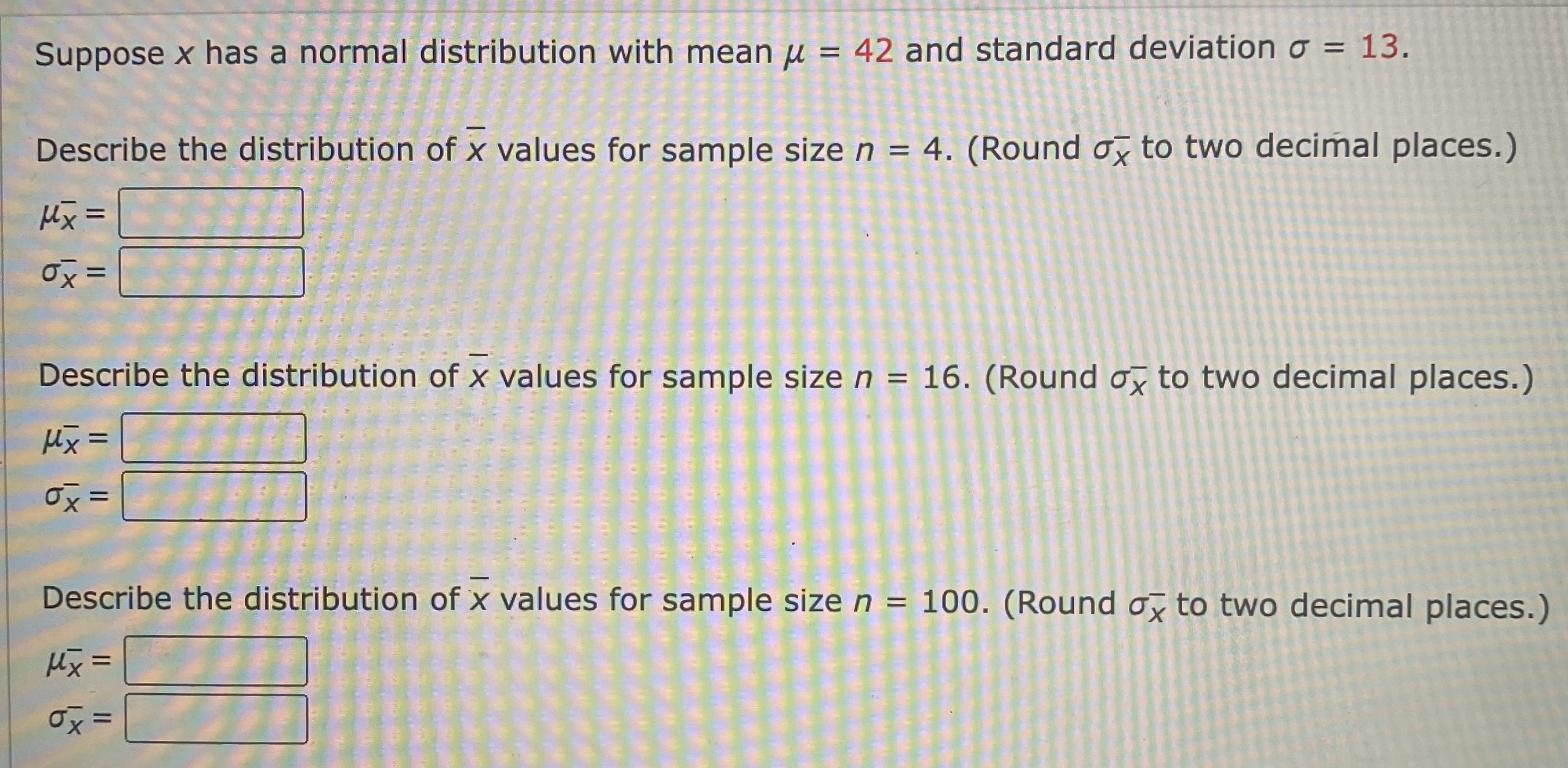 Solved Suppose x has a normal distribution with mean μ=42 | Chegg.com