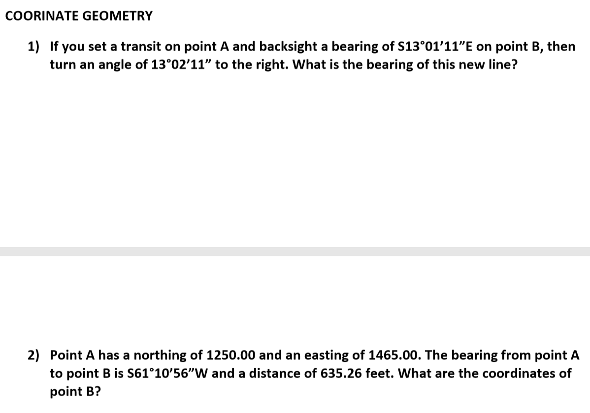 Solved COORINATE GEOMETRY 1) If you set a transit on point A | Chegg.com