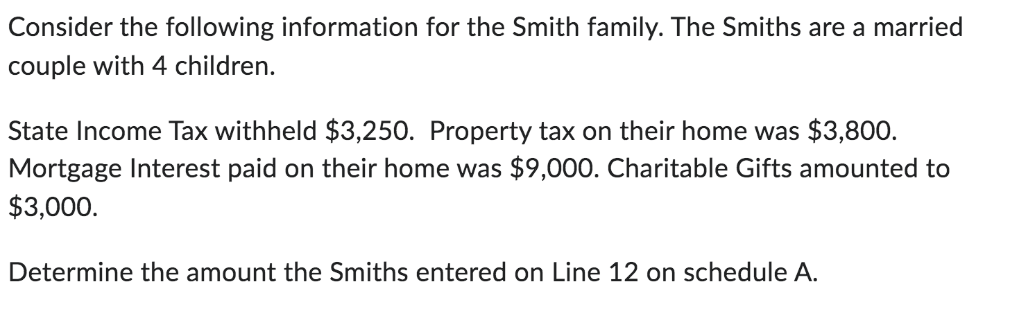 Solved Consider the following information for the Smith | Chegg.com