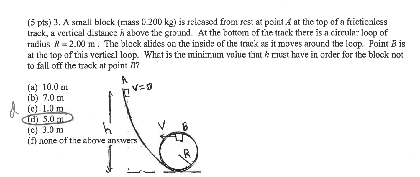 Solved (5 pts) 3. A small block (mass 0.200 kg) is released | Chegg.com