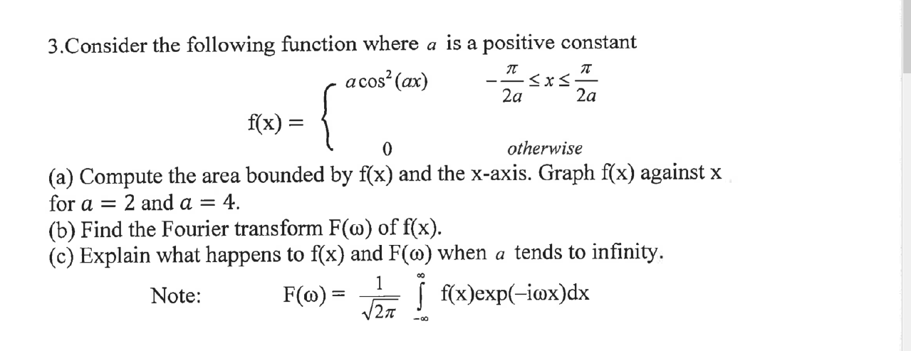 Solved 3.Consider the following function where a is a | Chegg.com